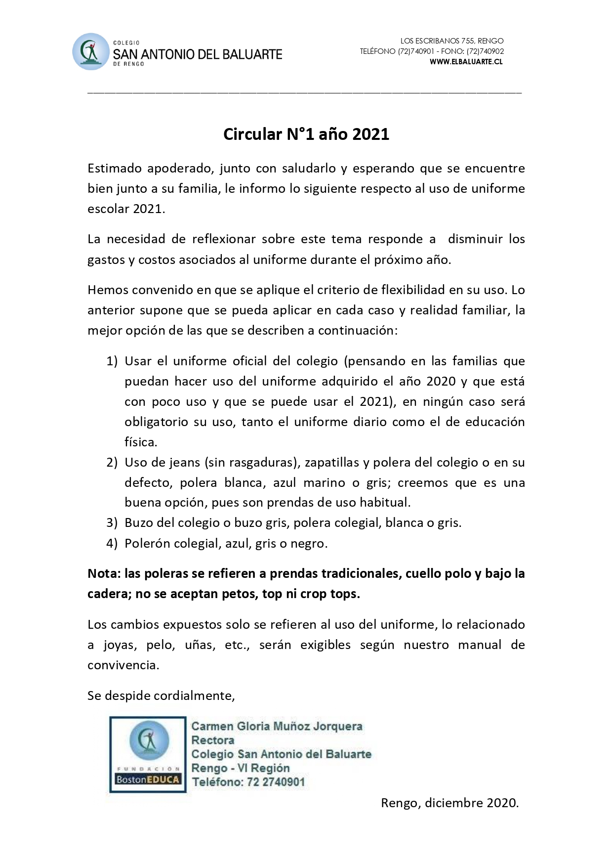 CIRCULAR N°1 2021 | Colegio San Antonio del BaluarteColegio San Antonio ...
